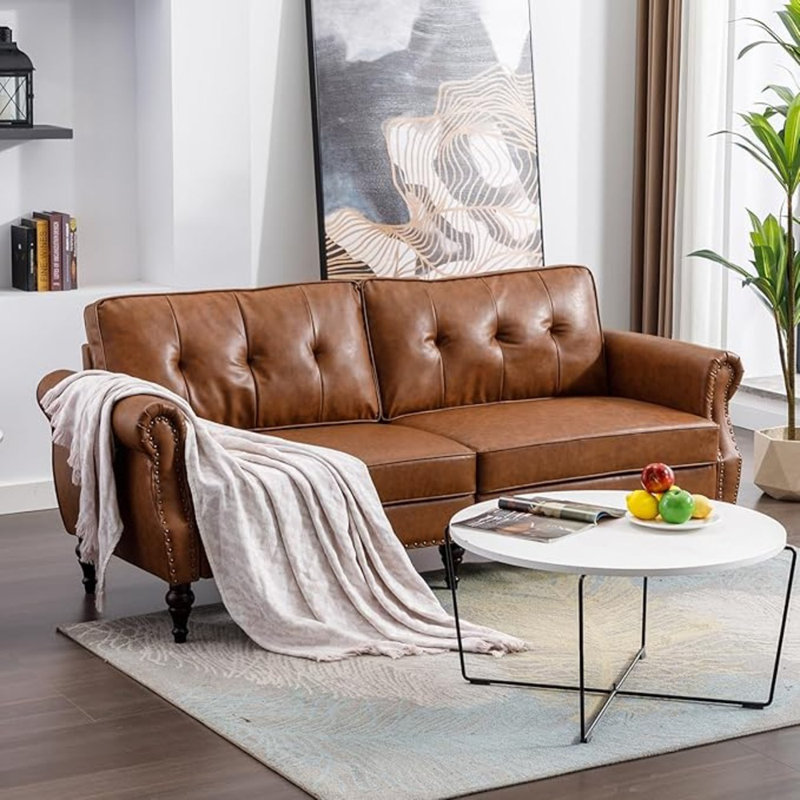 Alcott Hill DIFY 80 Leather Faux Loveseat Sofa Mid Century Modern Couch With Soft Cushion And Firm Structure Perfect Furniture For Living Room Bedroom Small Space. Wayfair